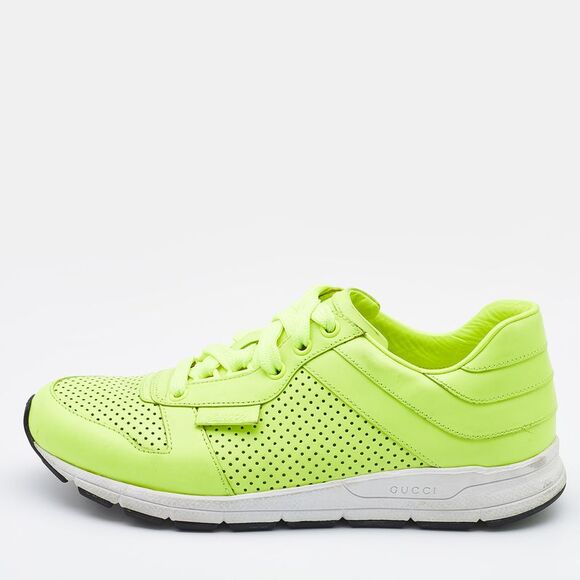 Gucci | Shoes | Gucci Neon Green Perforated Leather Lace Up Sneakers ...